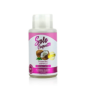 Hydrating Shampoo for Thirsty Curls by SoloCoquette | 100% Vegan, Free from Sulfates, Silicone, Salts. Promote Scalp Health, Hair Growth, and Shine with Virgin Coconut, Cacao and Castor Oils. 12.5floz