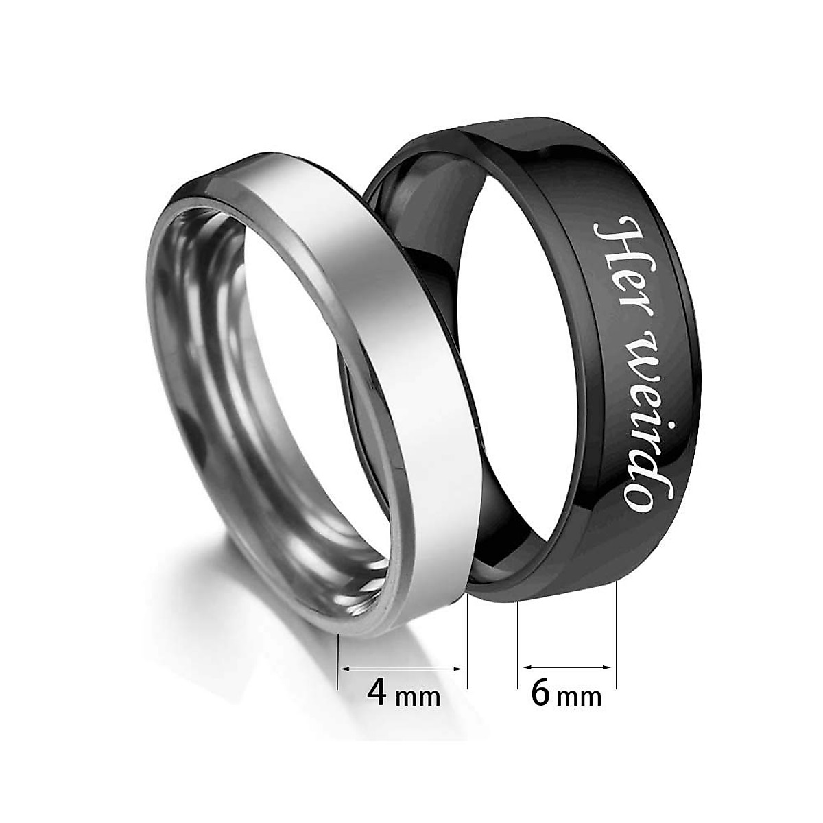 MJartoria Matching Necklaces for Couples-His and Her Engraved Ring Pendant Necklaces Anniversary Valentines Day Gifts for Boyfriends Girlfriends (Black+Silver, Her Weirdo His Crazy)