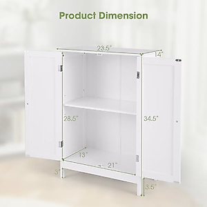 GLACER Bathroom Floor Cabinet, Wooden Freestanding Storage Cabinet with Double Doors, Suitable for Bathroom, Living Room, Bedroom, Entryway, 23.5 x 14 x 34 inches (White)