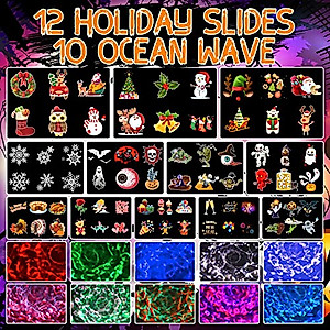 Lasama Christmas Halloween Projector Lights Outdoor, 2-in-1 (3D Ocean Wave & Patterns) Waterproof Light for Outdoor Indoor Halloween Christmas Party Lights Holiday Landscape Decorations