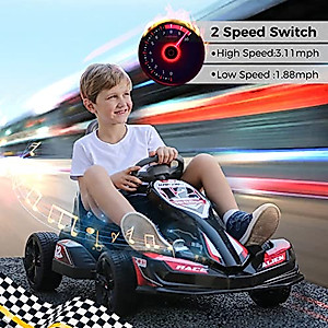ELEMARA Electric Go Kart for Kids, 12V 2WD Battery Powered Ride On Cars with Parent Remote Control for Boys Girls,Vehicle Toy Gift with Adjustable Seat,Safety Belt,USB Port for Age 3-8,Carbon Black