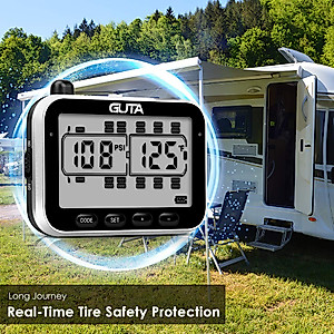 RV Tire Pressure Monitoring System, RV TPMS, 6 Sensors, 7 Alarm Modes, 14 Days Battery Life, 80ft Sensing Distance, Large Screen, for RV, Trailer, Coach, Motor Home, Fifth Wheel, (0-188psi) (-4~ 185℉)
