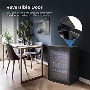 LHRIVER Countertop Mini Fridge,4.4cu.ft Beverage Refrigerator and Cooler with Glass Door, Adjustable Shelves,145 Can Compact Refrigerators or Office,Dorm Room,Home