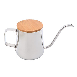 LABRIMP Goose Neck Teapot Kettle Espresso Long Neck Kettle Juice Jug Dispenser Small Coffee Pitcher Vacuum Coffee Pot Coffee Maker Hand Pour Pot Wooden Stainless Steel