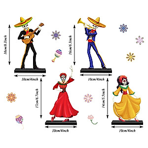 4 Pieces Day of The Dead Table Decorations Wooden Dia De Los Muertos Centerpieces Set Halloween Sign for Mexican Fiesta Carnival Party and Home Party Decorations Supplies
