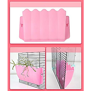 Litewood Rabbit Hanging Hay Feeder Rack Guinea Pig Mess-Free Dispenser Hay Bowl Manger Rack Wall-Mounted for Small Pets Rat Chinchilla Ferret Squirrel Cage Accessories (Pink)