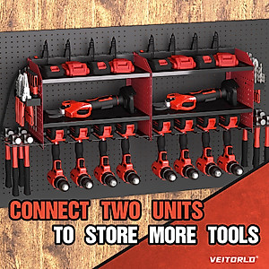 Veitorld Power Tool Organizer with Charging Station, 4 Drill Holders, Heavy Duty Modular Wall Mount Rack for Garage & Shed Organization, Tool Storage Organizer, Gifts for Men Dad Husband Christmas