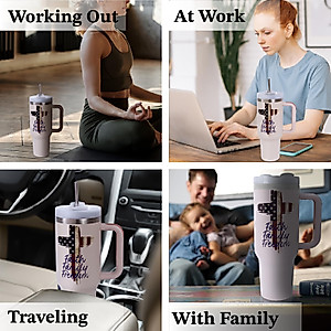 40oz Inspirational & Encouraging Christian Tumbler, Child of God Stainless Steel Coffee Cup, Insulated Bible Verse Travel Cup with Handle Straw, Laser Engraved Religious Gifts for Baptisms & Birthdays