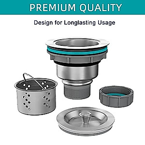 GETPRO Kitchen Sink Drain - 3-1/2 Inch Chrome Brushed Nickel Kitchen Sink Drain Strainer Assembly Kit with Removable Deep Basket & Water Stopper Sealing Lid for Standard Kitchen Sink