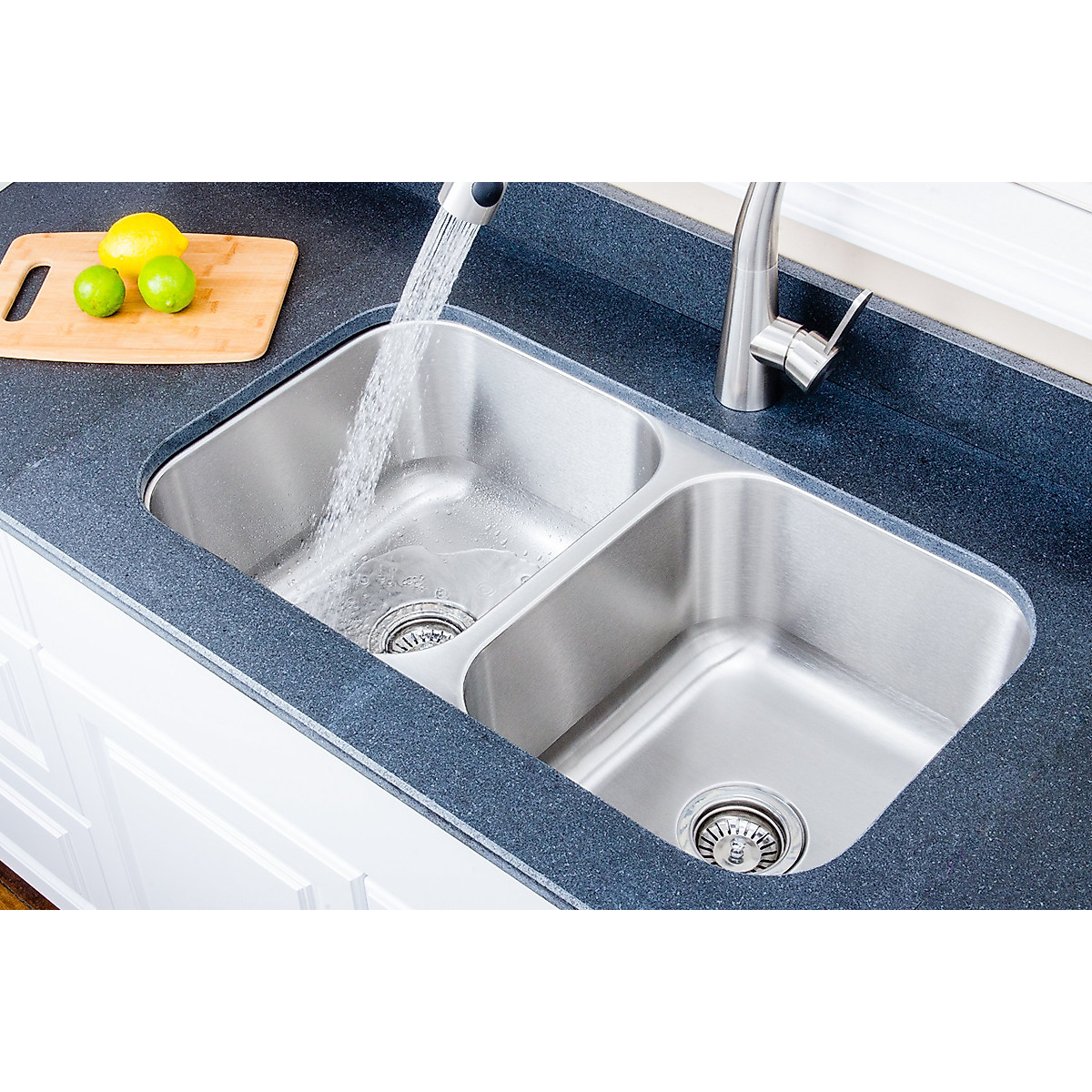 Wells Sinkware CMU3318-99-16-1 Craftsmen Series Stainless Steel Kitchen Sink Package, 33" 50/50 9" Deep, Brushed Matte Finish