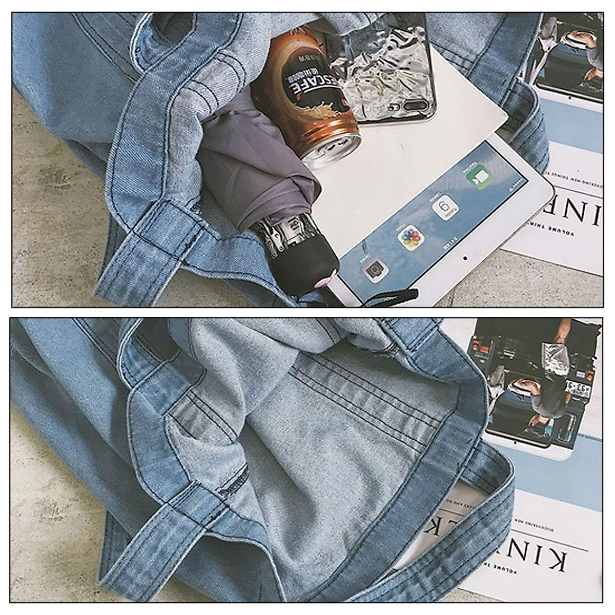 Queen Crystal Women's Elegant Denim Satchel Single Shoulder Crossbody Bag Large Creative Tote Beach Bag, Sky Blue, One_Size