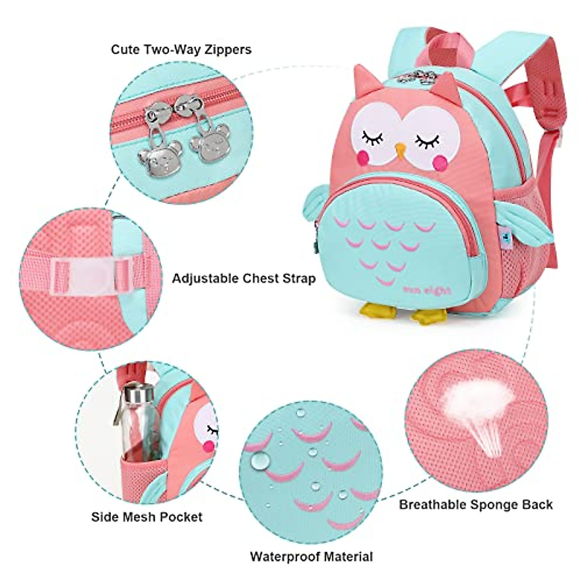 SUN EIGHT Toddler Backpack for Girls Kids Backpack Cute 3D Cartoon School Bag for Baby Girl Boy 1-5 Years（Owl