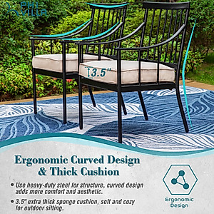 PHI VILLA 9 Pieces Outdoor Dining Table Set for 8, 60” Square Wrought Iron Dining Table & Heavy-Duty Steel Dining Chairs with Cushions, Large Dining Furniture Set for Patio, Deck, Yard, Porch