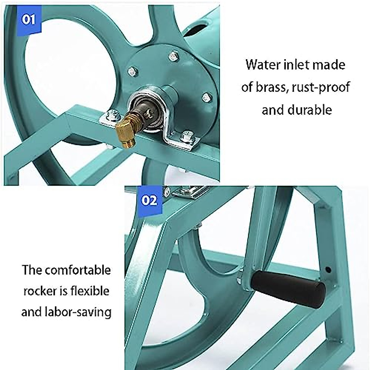 ILOOXI Wall Mounted Garden Hose Reel with Detachable Reel Metal Water Pipe Storage Rack,Wall-Mounted Design,Thickened Wrought Iron,with 3m Hose,1/2" Hose for Yard (Color : A)