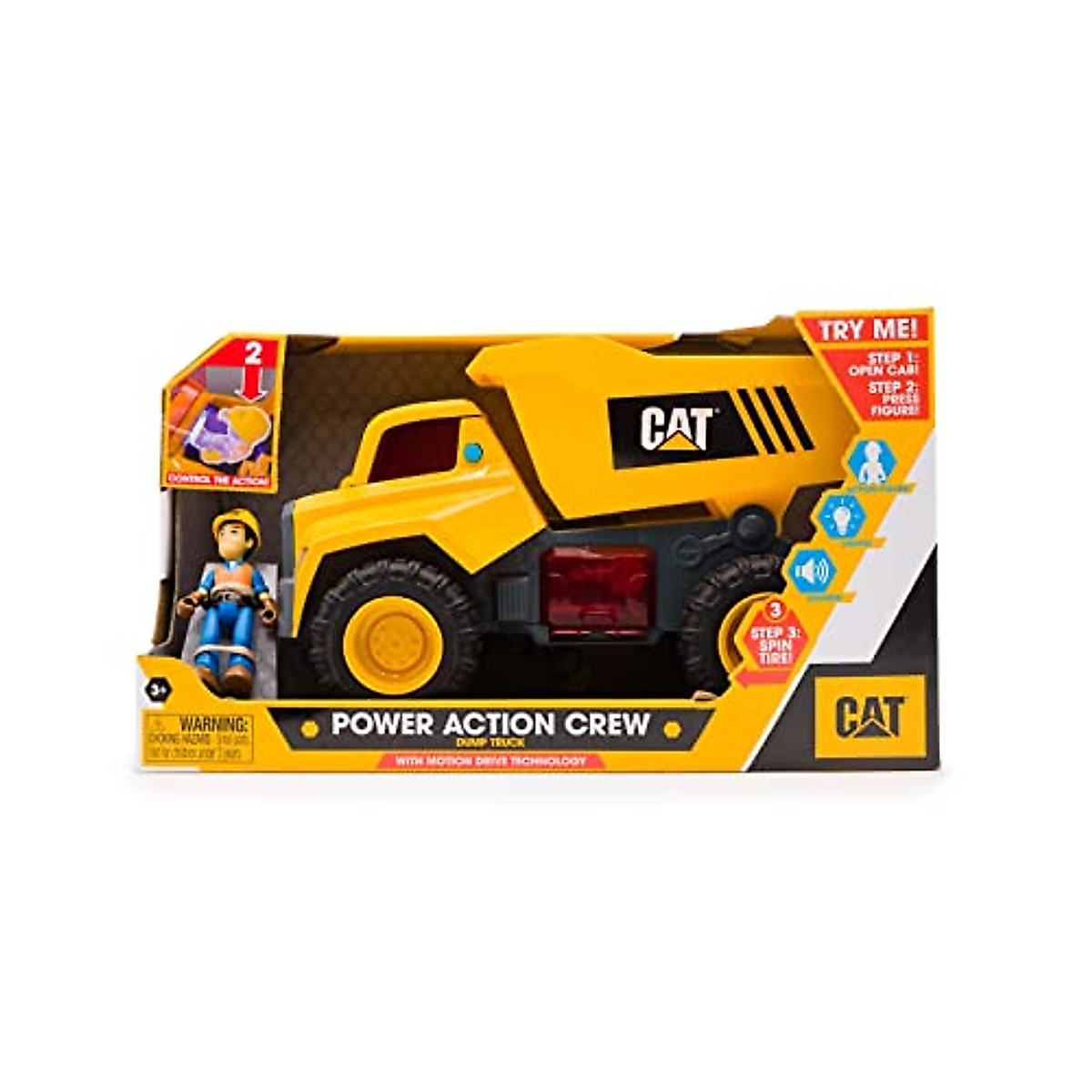CAT Construction Toys, Power Action Crew 12" Dump Truck with Action Figure, Lights and Sounds, Ages 3 and Up