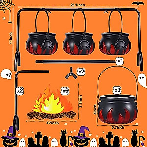 Uiifan 7 Pcs Halloween Cauldron Serving Bowls Halloween Candy Bowls on Rack Candy Bucket Cauldron with 3D Fake Cardboard Campfire Centerpiece Halloween Party Decoration for Indoor Outdoor Home