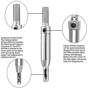 HIFROM Door Drill Bit Set with Automatic Center Punch,Doors Self Centering Hinge Tapper Core Drill Bit Set,Hole Puncher Woodworking Tools 5/64" 7/64" 9/64" 11/64" 13/64" 5mm 1/4"