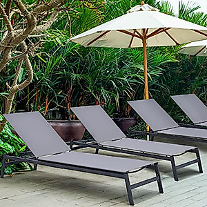 HAPPATIO Patio Chaise Lounge,Patio Lounge Chair with Breathable Textilene Fabric,Outdoor Patio Lounge Chairs for Patio Backyard Porch Poolside(Gray)