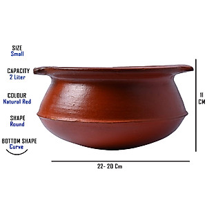 Indian best traditional cookware earthenware| Handmade Pottery Clay Pots/ Earthen Cookware for Cooking and Serving- Handi Small Size-Organic-Pre-Seasoned-Natural Red- 2 Liter with Lid
