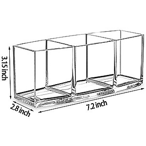 Tasybox Clear Makeup Brush Holder Organizer, 3 Slot Acrylic Cosmetic Brushes Storage, Eyeliners Eyebrow Pencil Display Case