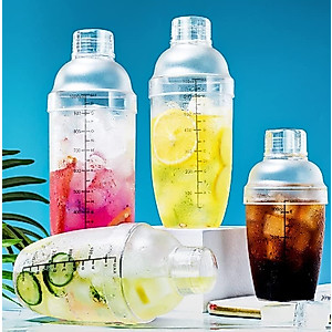 4 Pcs 700CC/24Oz Plastic Cocktail Shaker Drink Mixer Hand Shaker Cup with Scales Transparent(4, 700cc)