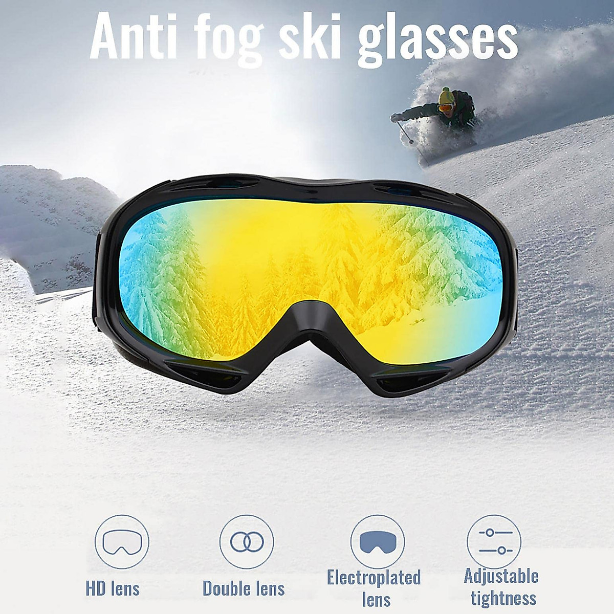 OSTF 1 Pack Ski Goggles, Snowboard Snow Goggles for Men Women Kids Adult Youth, UV Protection Anti-fog Motorcycle Goggles