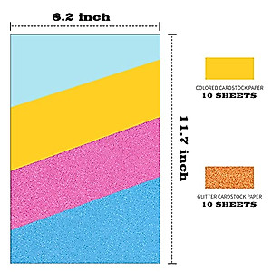 VETUZA 20 Sheets Glitter&Colored Cardstock Paper - 92lb./250GSM Cover, A4 Mixed Colored Craft Cardstock for School DIY Project, Birthday Card Making, Thanksgiving Gift Box Wrapping
