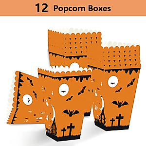 Goroar Cute Classic Haunted House Pumpkin Halloween Popcorn Boxes, Set of 12, Halloween Party Favor Popcorn Treat Boxes