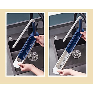 PRAGOO Telescopic Sink Storage Rack Holder, Expandable Sink Storage Rack with Dishcloth Holder Towel Rack for Kitchen Sink Organizers for Sponge Caddy (Plastic, Blue)