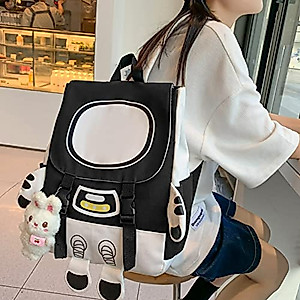 Kawaii Backpack for Teen Girls Boys School College Travel Aesthetic Bookbag with Cute Pendant Casual Bag Schoolbag Daypack (Black/White)