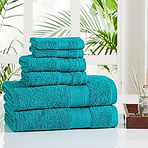 TRIDENT 6 Piece Bath Towels Set for Bathroom - 2 Bath Towel, 2 Hand Towel, 2 Washcloth 100% Cotton Soft and Plush Highly Absorbent, Soft Towel for Hotel & Spa - Aqua Green Teal