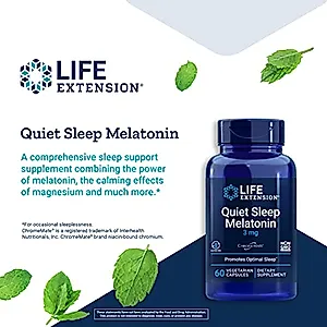 Life Extension Quiet Sleep Melatonin – Immediate-Release Melatonin Supplement with Vitamin C, B12 and Inositol – For Restful Sleep & Hormone Balance - Gluten-Free, Non-GMO – 60 Capsules