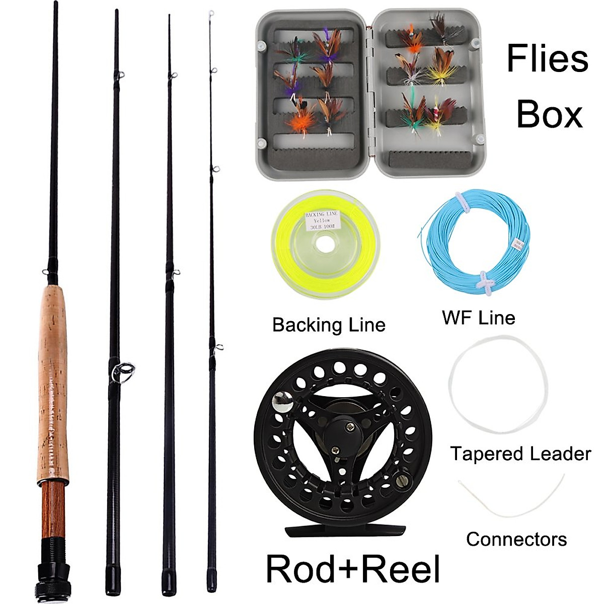 Sougayilang Saltwater Freshwater Fly Fishing Rod with Reel Combo Kit (Black Kits with Bag)