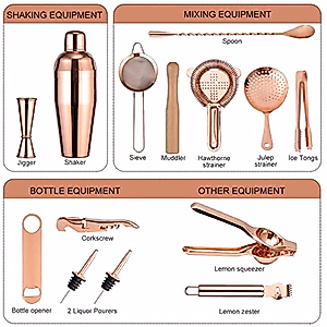 Travel Bartender Kit with Bag | 17-Piece Copper Bar Tool Set & Portable Bar Bag with Shoulder Strap for Easy Carry and Storage | Best Rose Gold Travel Bar Set for Cocktail Making