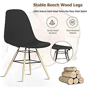 luckeu Mid Century Modern Dining Chair Set of 6, Lounge Side Chairs with Natural Beech Wood Legs, Pre Assembled Style DSW Chairs Plastic Shell Chair for Kitchen, Dining, Bedroom, Living Room