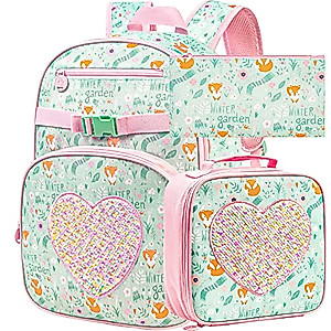 TXHVO 3PCS Kids Backpack for Girls, 16” Preschool Bookbag with Lunch Box, Cute Girl Sequin Backpacks for Elementary School