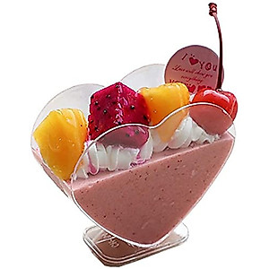 Healthcom 50 Packs 80ml Clear Mousse Dessert Cups Heart-Shaped Cake Cups Disposable Ice Cream Dessert Bowls Tasting Sample Cup Salad Sundae Pudding Cups Plastic Tableware Supplies for Party Wedding