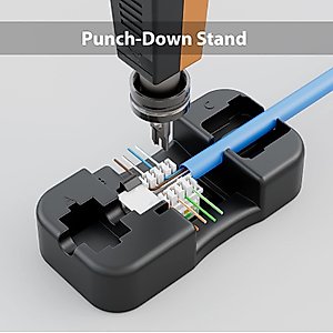 iwillink 10Gbps Cat6 Keystone Jack and Punch-Down Stand, 50-Pack, RJ45 Ethernet Keystone Jacks, 90-Degree UTP Modular Punch Down Keystone Jack Adapter, White