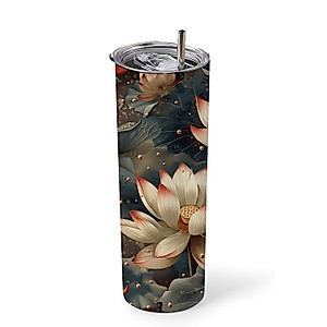 Medpol lotus flowers insulated tumblers，Chinese style lotus flowers coffee cup Gift，flowers Drinking Glasses-Tea Cup-Coffee Mug tumbler with lid and straw 20 oz insulated tumbler cups