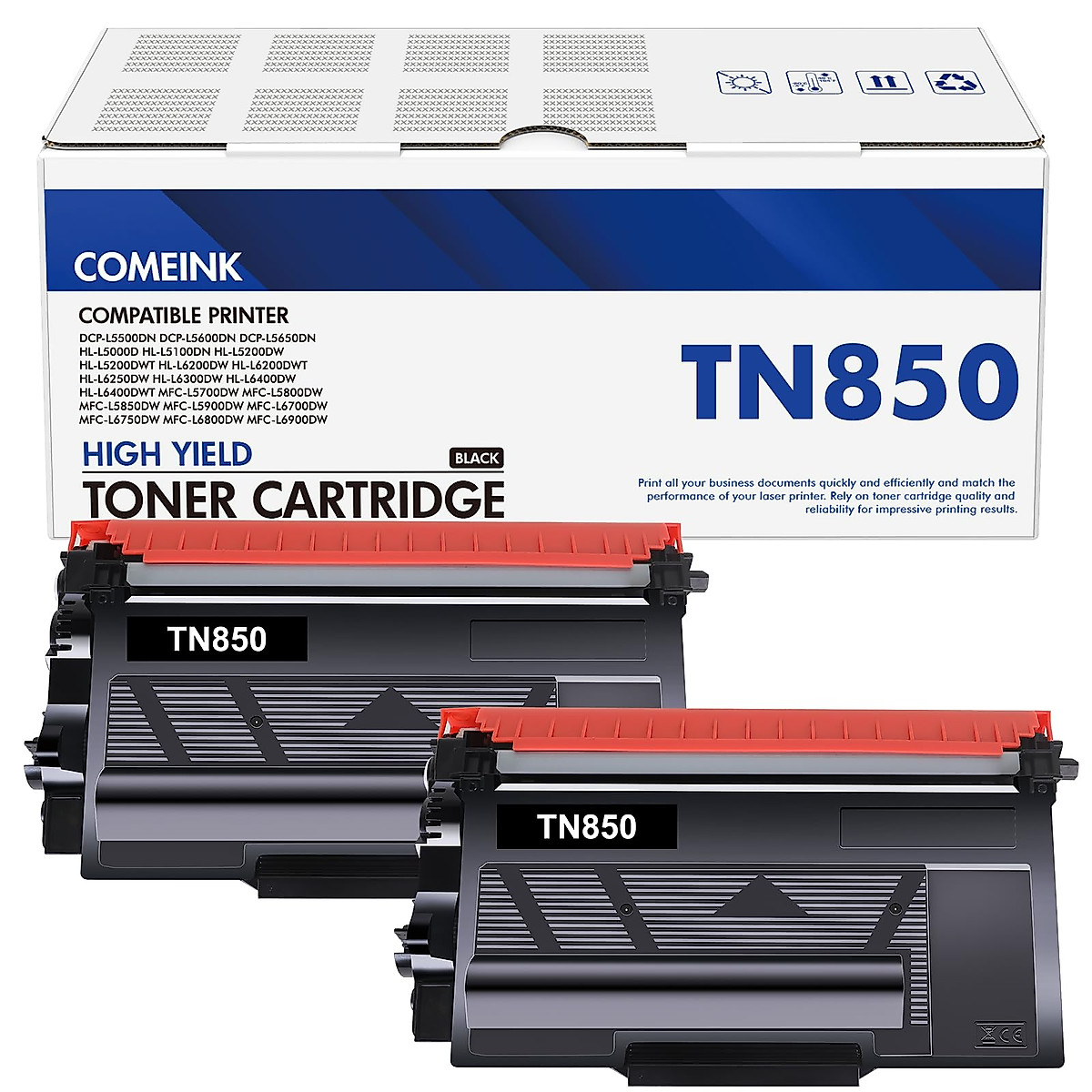 TN850 TN-850 Toner Cartridge 2-Pack: Compatible Toner Cartridge Replacement for Brother TN 850 TN820 High Yield Black for HL-L6200DW MFC L5850DW L5900DW MFC-L5900DW HL-L5100DN MFC-L5850DW Printer
