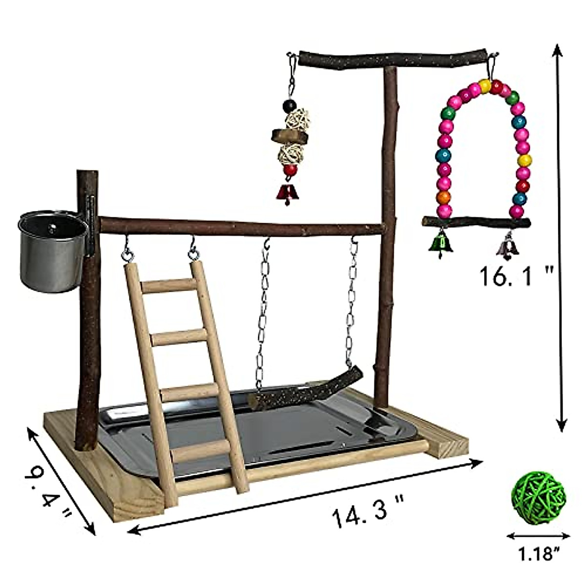 Bird Playground Parrot Playstand Parakeet Gym Playpen Cockatiel Play Stand Wood Perch Exercise Activity Center Ladders Feeder Cups Cage Accessories Swing Chew Toys for Cockatoo Budgie Lovebird Finch