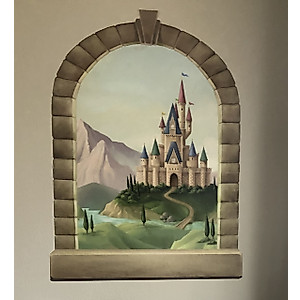Romantic Fairy Tale Princess Castle Window Girl Room Decor Sticker Decorations for Kids Bedroom Small Mural Wall Decal Nursery Toddler Playroom Birthday Gift (14” x 22”)