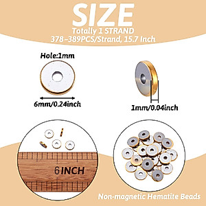 Cheriswelry 370pcs 6x1mm Flat Round Metal Heishi Beads Spacer Gold Plated Hematite Beads Friendship Bracelet Boho Beads Flat Disc Coin Loose Beads for Surfer Bohemian Jewelry Making Supplies