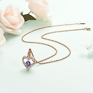 shajwo Cremation Jewelry Heart Urn Necklace for Ashes for Women Gilrs Memorial Keepsake Birthstone Pendant,Rose Gold-Purple