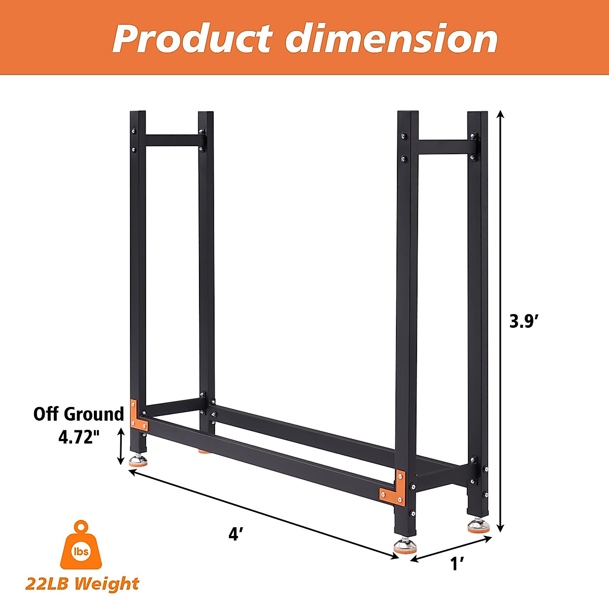 EFURDEN 4ft Firewood Rack Outdoor, Heavy Duty Wood Rack with 4 Reinforced Metal Pieces for Fireplace Wood Storage, Outdoor Indoor Firewood Rack Holder with Adjustable Foot Pad