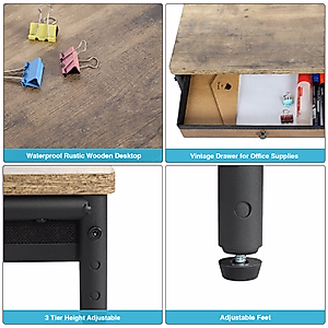 LUMAMU Wood Monitor Stand Riser with Drawer, 15.7x9.4 Inch Computer Monitor Stand for Desk, 3 Height Adjustable Desktop Stand with Storage for Computer Laptop PC iMac Printer