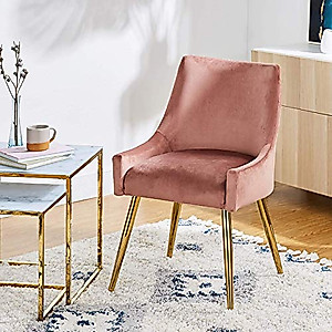 CangLong Velvet Upholstered Dining Chair for Dining Room Accent Leisure Side with Metal Legs, Pink