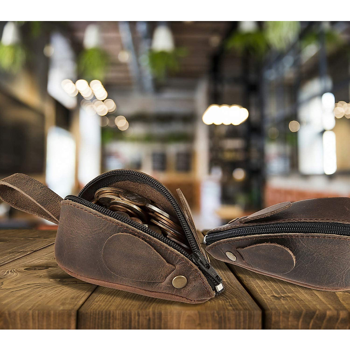 Rustic Leather Mouse Coin Purse Change Pouch Holder Cute Design YKK Zipper Handmade By Nabob Leather (Rustic Brown)