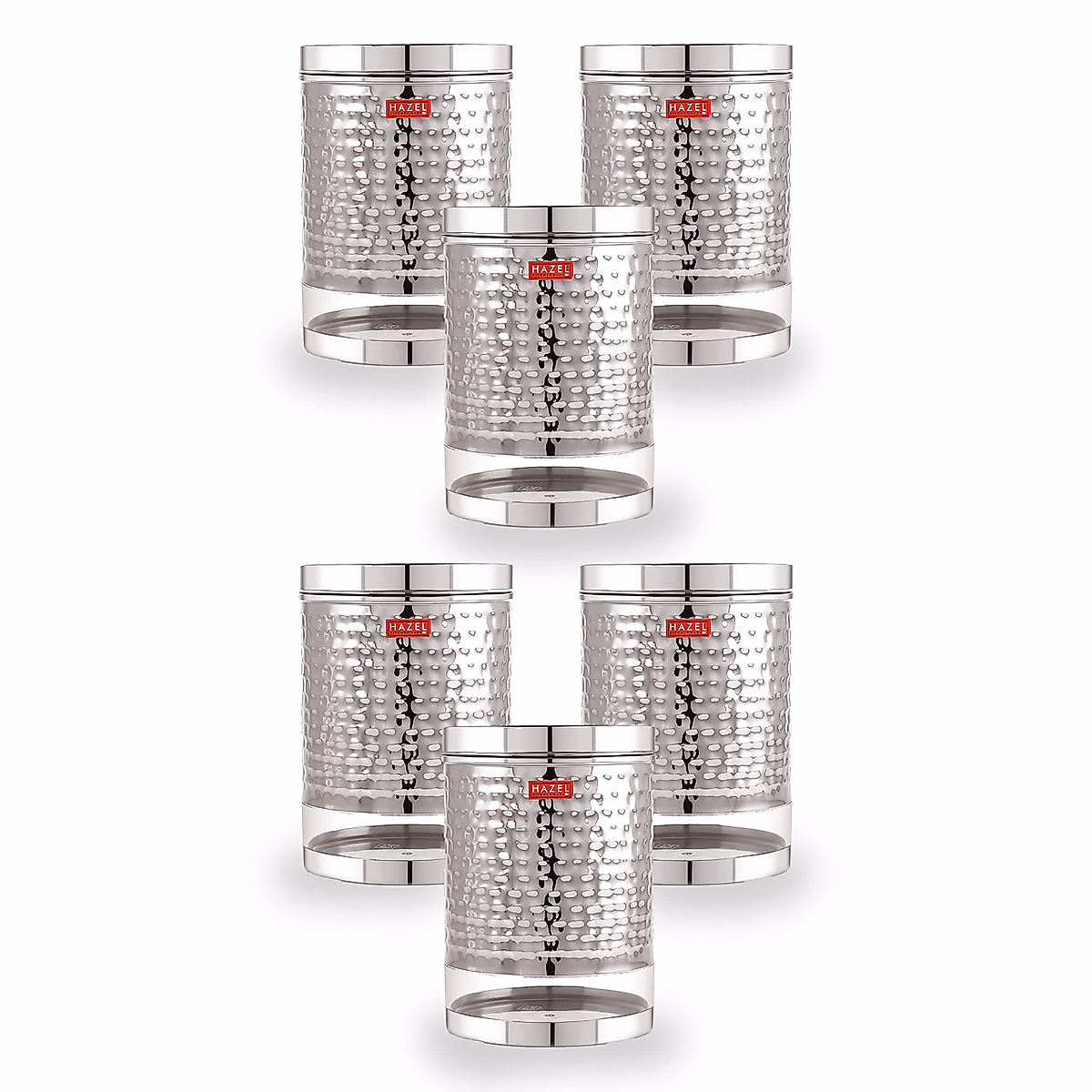 HAZEL Stainless Steel Kitchen Containers I Transparent Kitchen Container Set of 6, 3000 ml Each I Multipurpose Storage Box for kitchen containers set with Glossy Hammered Finish