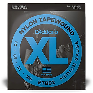 D'Addario ETB92 Tapewound Electric Bass Guitar Strings - Fits Long Scale 4 String Basses with Scale Length Up to 36.25 Inches - Medium, 50-105, Long Scale